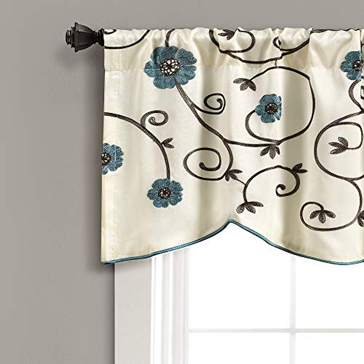 Lush Decor Royal Garden Floral Window Kitchen Curtain Valance, 18” x 42”, Blue