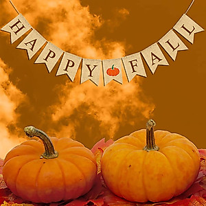 Happy Fall Burlap Banners Thanksgiving Pumpkin Burlap Banners Garlands for Fireplace Mantel Decoration Rustic Happy Fall Banner for Thanksgiving Party Supplies