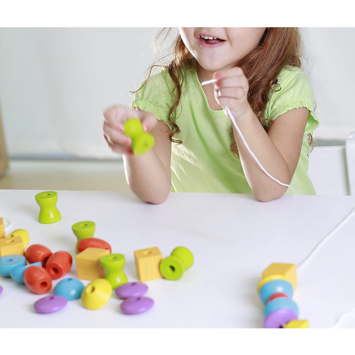 PlanToys Wooden Lacing Beads (5353) | Sustainably Made from Rubberwood and Non-toxic Paints and Dyes