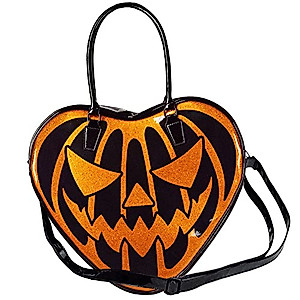 Jack-o-Lantern Face Bag Pumpkin Glitter Halloween Heart Handbag Large Purse