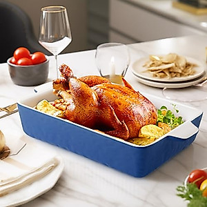 Krokori Baking Dish, Casserole Dish for Oven, Lasagna Pan Deep 9x13 Ceramic Baking Pan Bakeware for Lasagna, Cooking, Kitchen, Cake Dinner, Banquet and Daily Use Wedding Gift (Dark Blue)