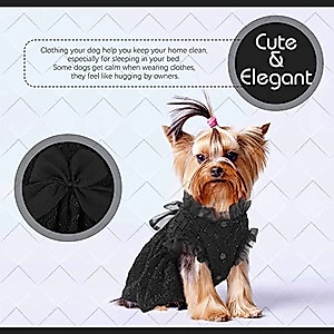 Kuoser Dog Dresses for Christmas Wedding Birthday Party, Small Medium Dogs Dress Puppy Costume with Bow-Knot, Cute Pet Clothes Cat Apparel, Black Medium