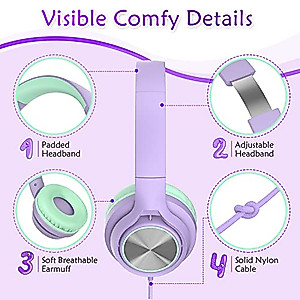 Kids Headphones with Microphone, Wired Headsets for Children Teens Boys Girls with 85dB/94dB Volume Limit, Foldable Adjustable for School, Travel, 3.5mm Audio Jack for iPad, Tablet, PC, Chromebook