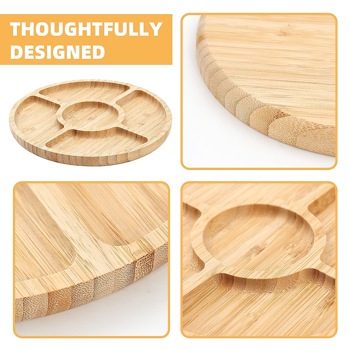 Round Cheese Board, Large Charcuterie Board 10 inch, Bamboo Cheese Serving Platter for Dinner, Party or Wedding, Fruit Tray for Daily Entertaining Guests