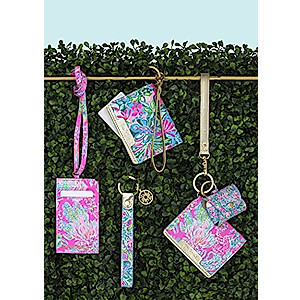 Lilly Pulitzer Blue Leatherette AirPods Pro Holder, Cute Keychain Case with Access to Charging Port, Golden Hour