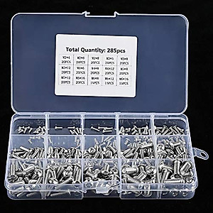Screw 285Pcs/Set Machine Screw Stainless Steel Screws Set for Laptop/Hard Disk/Keyboard/Phone/PC Fasteners M2/M3/M4/M5/M6