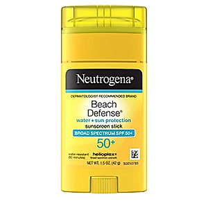 Neutrogena Beach Defense Water-Resistant Sunscreen Stick with Broad Spectrum SPF 50+, PABA-Free and Oxybenzone-Free, UVA/UVB Protection, Face & Body Sunscreen Stick, 1.5 oz