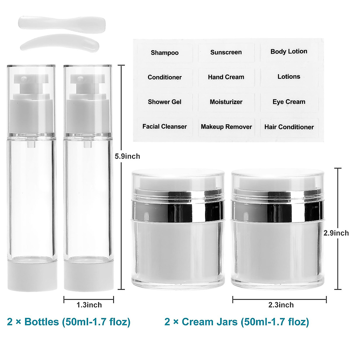 7 Pack Bubimon Airless Pump Jars, 1.7oz/50ml Cosmetic Containers, Leak Proof Refillable jar, Cream Jar, Vacuum Bottle for Cream Lotion, Toiletries, Shampoo, Body wash