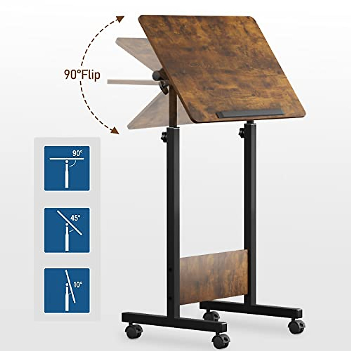 KOUPA Height Adjustable Mobile Standing Desk 16×24 in,360° Flip Desk Stand Desk Home Office Table Standing Desk for Small Space Offices,Easy to Assemble(Adjustable Height: 32in-47in)