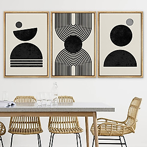 SIGNLEADER Framed Canvas Print Wall Art Circles with Spiral Parabolas Abstract Shapes Illustrations Modern Art Contemporary Dramatic Black and White for Living Room, Bedroom, Office - 16"x24"x3 NATURAL