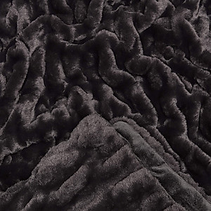 Chanasya Premium Ruched Faux Fur Throw Blanket - Luxurious, Soft Reversible Mink Blanket - 50" x 65” - Black