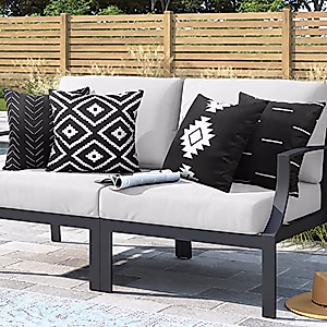 Adabana Set of 4 Outdoor Waterproof Throw Pillow Covers 18x18 Decorative Pillows Case for Patio Furniture Garden(Black-Boho)