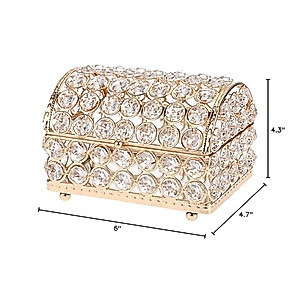 Hipiwe Crystal Jewelry Box Large Gold Treasure Chest Box with Lid Mirrored Trinket Organizer Keepsakes Box Earrings Rings Holder Decorative Jewelry Box Christmas Birthday Gift for Women Girls