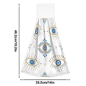 xigua Hanging Hand Towels Set of 2 pcs-Evil Eye Kitchen Hand Towels with Hanging Loop Soft Absorbent Tie Towels for Kitchen/ Bathroom/ Tabletop Home