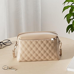 KKXIU Triple Zip Lightweight Small Crossbody Bags for Women Quilted Shoulder Purses and Handbags (B-khaki)