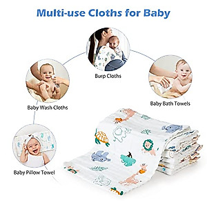 Maliton Muslin Baby Burp Cloths 6 Pack Large 20''x10'' 100% Cotton Burp Rags Absorbent and Soft 6 Layers Muslin Cloth Baby Essentials for Newborn(Zoo Pattern, Pack of 6)