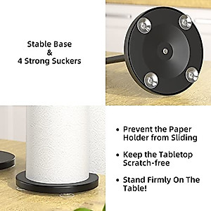 Paper Towel Holder Countertop with Suction Cups Base for One-Handed Operation, Free-Standing Paper Towel Roll Dispenser, Paper Towel Stand Suitable for Kitchen, Bathroom, Pantry, RV