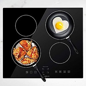 Empava 24 Inch Electric Stove Induction Cooktop with 4 Power Boost Burners Smooth Surface Vitro Ceramic Glass in Black 240V