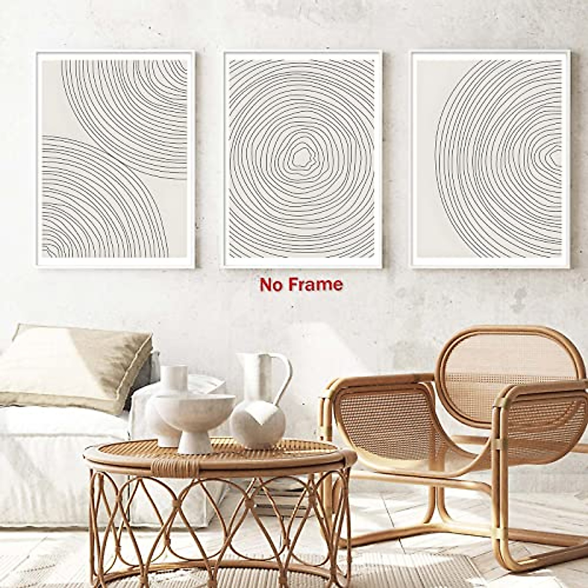 Minimalist Circle Geometric Line Art Boho Wall Art Set of 3 Neutral Abstract Canvas Painting Pictures Boho Prints Wall Art Unframed Artwork Posters for Bedroom Living Room Decor 16x24inch No Frame