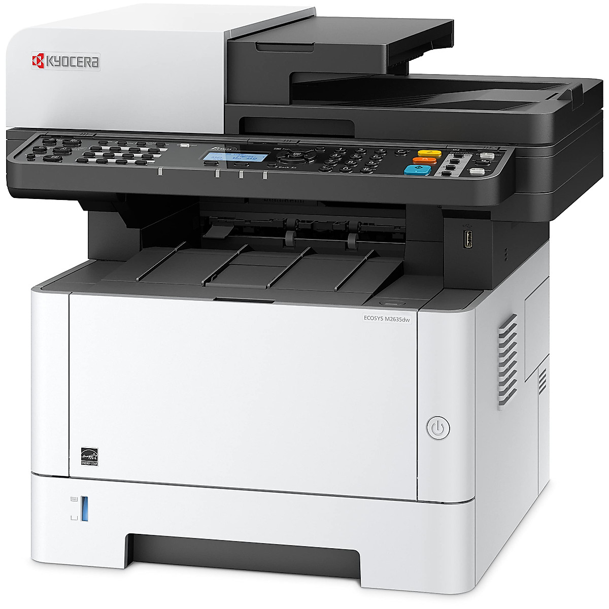 Kyocera ECOSYS M2635dw All-in-One Monochrome Laser Printer (Print/Copy/Scan/Fax), 37ppm, Up to Fine 1200 dpi, Gigabit Ethernet, USB, Wireless & Wi-Fi Direct, Mobile Print, 5 Line LCD w/Hard Key Panel