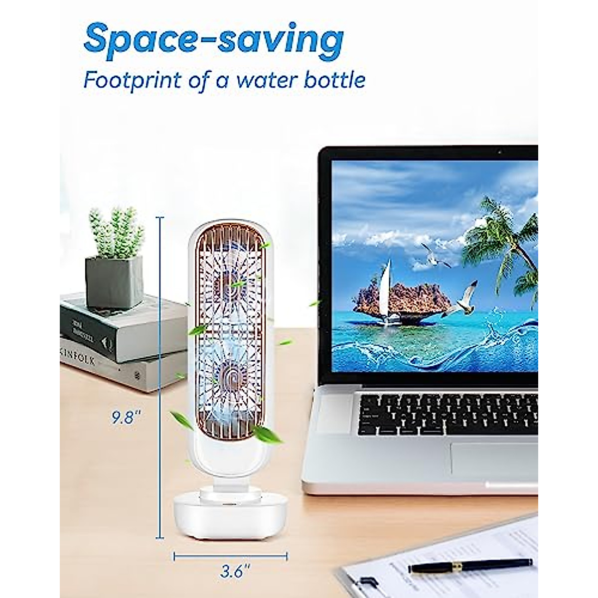 Tower Fan For Bedroom Living Room Home Office Table Battery Operated Rechargeable Small Desk Fans