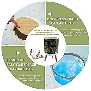 QOR88NJOG Trash Can with Lid Seamless Jungle Leopardstropical Leaves and Flowers Dark Exotic Forest Wood Small Garbage Bin Waste Bin for Kitchen Bathroom Bedroom Press Cover Wastebasket 7L/1.8 Gallon