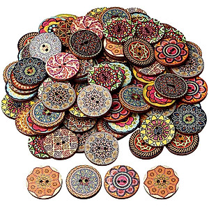 100 Pcs Mixed Color Wood Buttons, EUBags 1 Inch Natural Round Shapes Retro Buttons, Vintage Buttons with 2 Holes for DIY Sewing Crafts