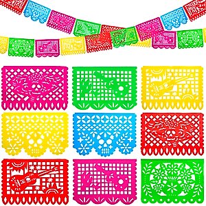 FUTUREPLUSX Mexican Party Banner, 18 Feet Plastic Day of The Dead Papel Picado Banner Cinco De Mayo Decorations Mexican Fiesta Garland for Party Supplies