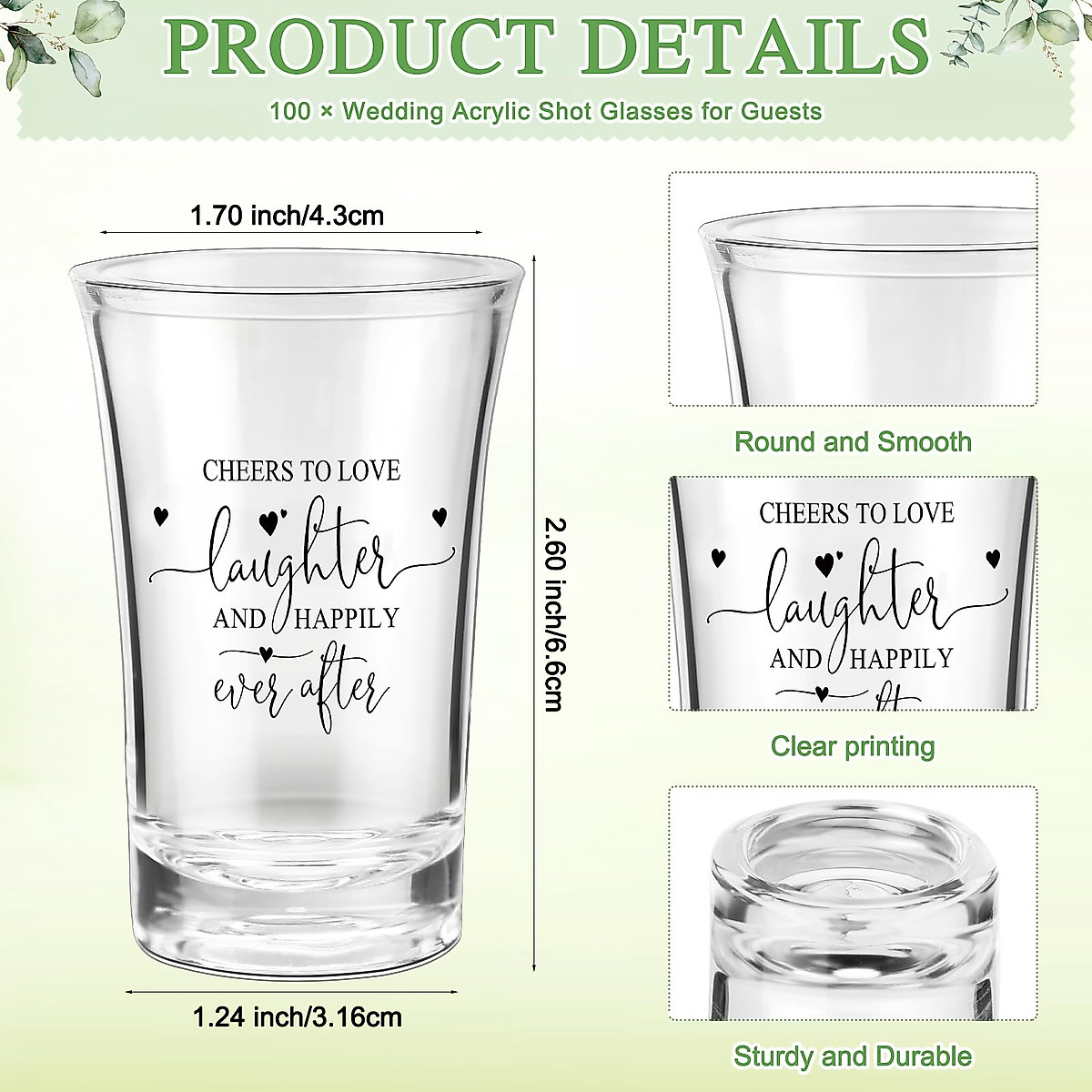 Uiifan 100 Sets Wedding Favors for Guests Acrylic Wedding Short Glasses Cheers to Love Clear Shot Glasses Wedding Wine Glasses with Thank You Cards Organza Bags for Wedding Party Souvenirs Gifts