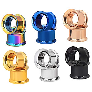Longbeauty 6 Pair Stainless Steel Screwed Flesh Tunnel Expander Ear Plug Gauge Earlets 6 Colors 0g