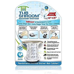 TubShroom Tub Drain Hair Catcher, Chrome – for Bathroom Drains, Fits 1.5” – 1.75” Bathtub and Shower Drains, White