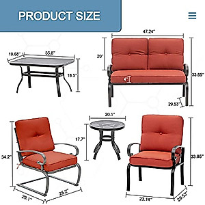 Oakmont 7-Piece Outdoor Metal Furniture Sets Patio Conversation Set Wrought Iron Loveseat, 2 Single Chairs, 2 Spring Chairs and Coffee Table, Red