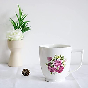 Liphontcta QCH Teagas Porcelain Floral Tea Cup Set Rose Peony Cups Coffee mugs for Women Latte Cups Set of 6/16 oz