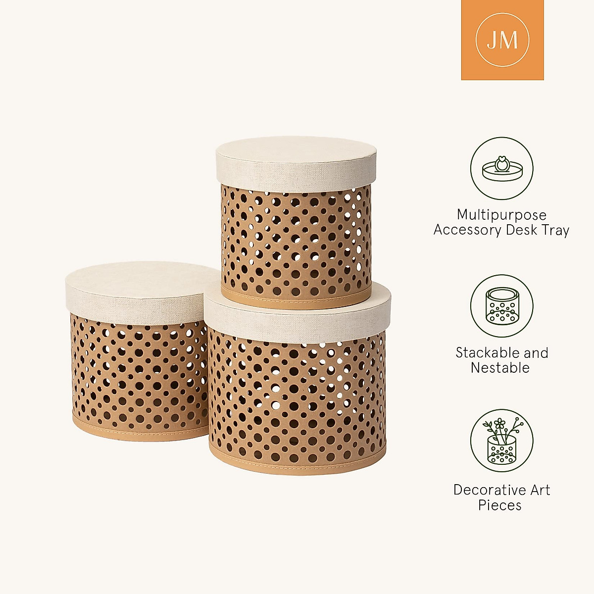 LA JOLIE MUSE Decorative Round Storage Boxes Set of 3, Polka Dot Cutout ...
