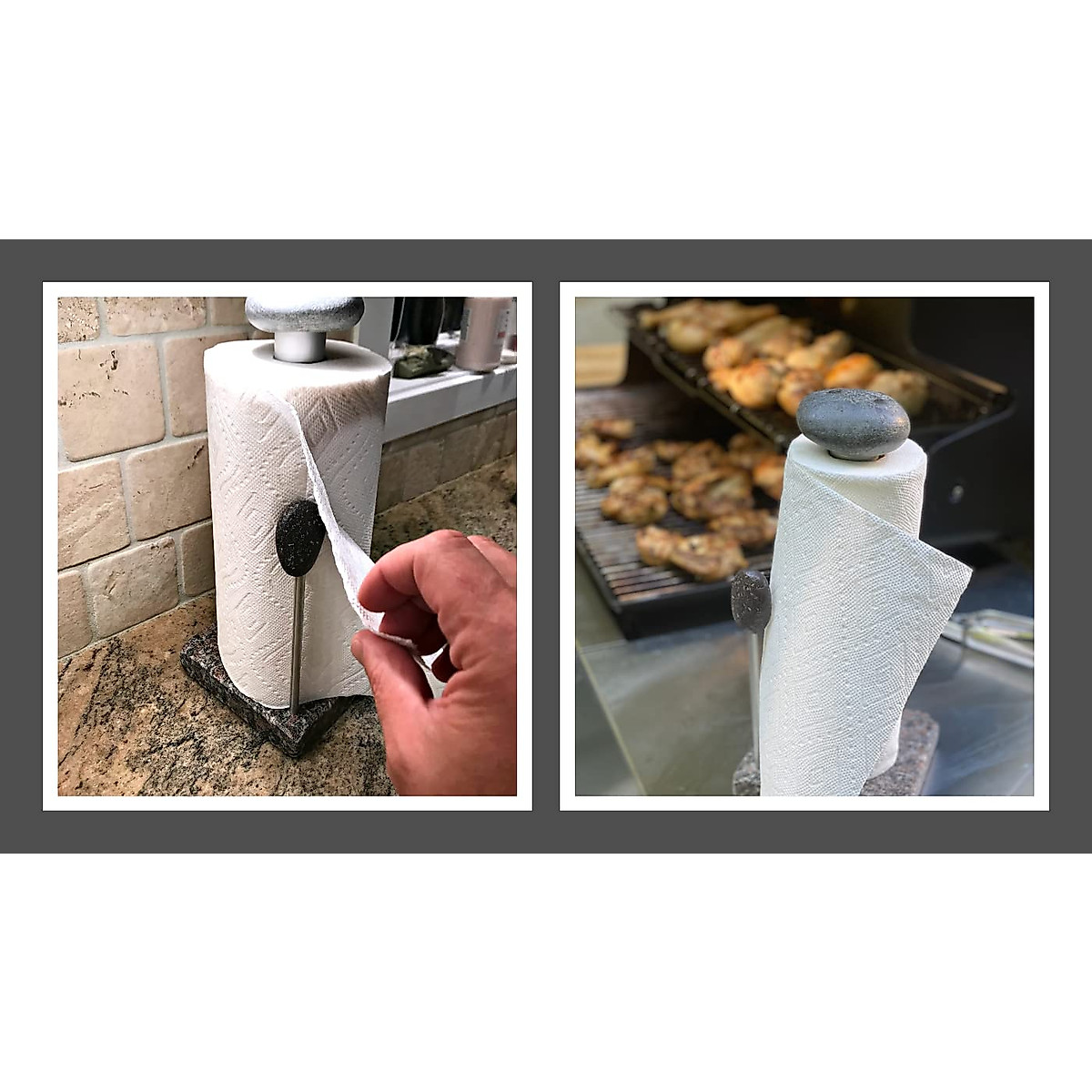 Premium Granite Paper Towel Holder - Free Standing Kitchen Paper Towel Roll Holders with Granite Base for Easy One Handed Use - Holds Standard or Jumbo-Sized Rolls (Each Holder is Unique) Made in USA