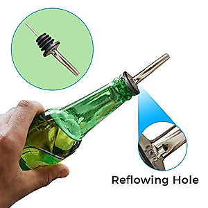Trovety Liquor Bottle Dispenser Spouts – Classic Speed Pours for Alcohol, Olive Oil and Shave Ice Syrup – Rustproof Stainless Steel with Tapered Pouring Funnels and Dust Caps (2)