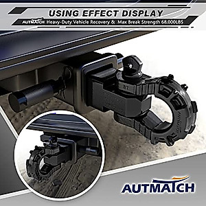 AUTMATCH Shackle Hitch Receiver 2 Inch with 3/4" Mega D Ring Shackle and 5/8" Trailer Hitch Lock Pin, 68,000 Lbs Break Strength Heavy Duty Receiver Kit for Vehicle Recovery, Gloss Black