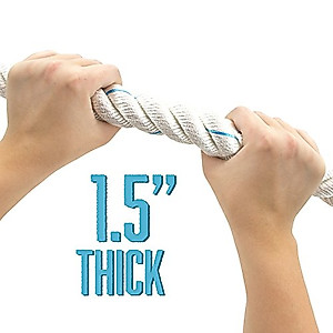 1.5 inch Polydac Gym Climbing Rope, White - Fitness Equipment with Carabiner Eyehook for Physical Education and Gym Class, Strength Training, Coaching, Student Athletes, or Home Workouts (15')