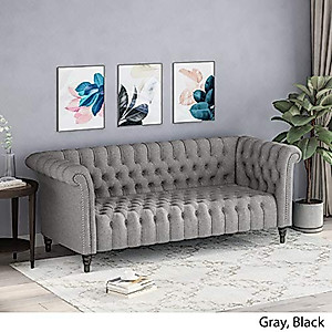 Christopher Knight Home Edgar Traditional Chesterfield Sofa with Tufted Cushions, Gray and Black