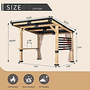 Joyside Cedar Wood Gazebo 10 ft. x 12 ft. - Patio Wood Gazebo with Cedar Frame and Metal Steel Roof Panels, Hardtop Gazebo for Patio Lawn Deck and Parties