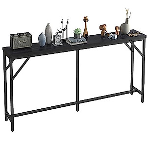 Yusong 71'' Long Console Table Sofa Tables Behind Couch, Narrow Entryway Table Skinny Tall Pub Bar Height Table for Living Room, Easy Assembly, Black Oak