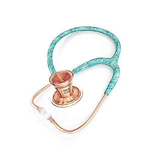 MDF Turquoise Rose Gold ProCardial Cardiology Stethoscope, Lightweight Titanium, Adult, Dual Head, Turquoise Tube, Rose Gold Chestpiece-Headset, MDF797TTQRG