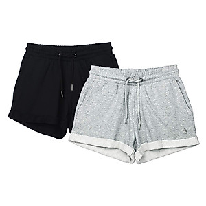 icyzone Workout Lounge Shorts for Women - Athletic Running Jogging Cotton Sweat Shorts(Pack of 2)(M,Black/Grey)