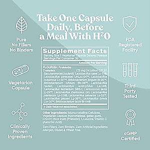 Flourish Probiotics + Prebiotics for Women – Gut & Digestion, Urinary Tract, Reduce Bloating, Vaginal Health – 18 Clinically Proven Strains, 14 Billion CFU – 30 Shelf-Stable Mini Vegetarian Capsules