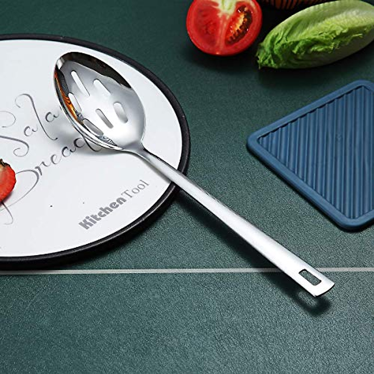 Cooking Spoon, Berglander Stainless Steel Slotted Spoon, Basting Spoon, Spoon For Cooking, Kitchen Serving Spoon Non-Stick And Heat Resistant,Dishwasher Safe, Easy to Clean