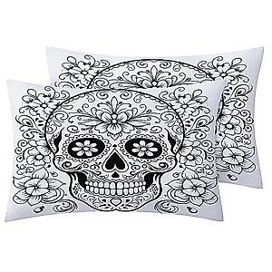 Day of the Dead Sheet Set Full Size - Sugar Skull Bed Sheets - Mexican Printed Bedding Sheets & Pillowcases - Super Soft & Deep Pocket & Winkle Free - 4 Piece ( Flat, Fitted Sheet & 2 Pillowcases)