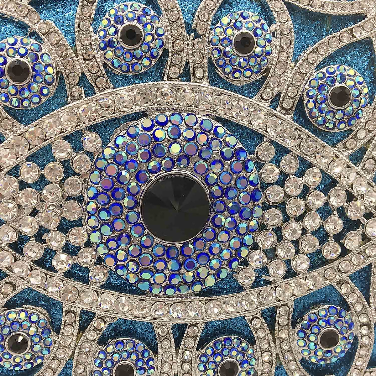 Boutique De FGG The Evil Eye Crystal Clutch Bags Women Evening Purses Wedding Party Prom Rhinestone Handbags, 438-Blue, Mini