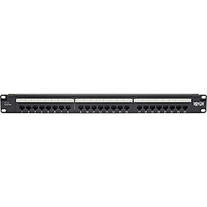 Eaton Tripp Lite Cat6 24-Port PoE+ Patch Panel, RJ45 Ethernet, 1U Rackmount, EIA/TIA 568A/B Wiring Standards for 110 & Krone Terminations, (N252-P24), Black