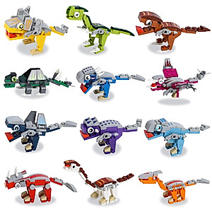 Lumiparty 12 Packs Valentines Dinosaur Building Blocks Toys with Heart Boxes for Valentine Kids Classroom Exchange, Prize Supplies, Valentine’s Gifts Exchange School Rewards