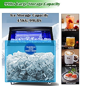 EQCOTWEA Commercial Ice Maker Machine, 330lbs/24H Ice Machine, with Filter, 99lbs Storage Capacity, 126 Pieces Ice Cubes, Stainless Steel Cabinet Ice Maker for Restaurant, Cafe, Bar, Household